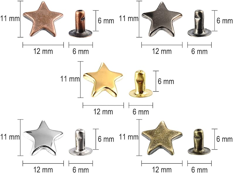 Star Rivet Kit - 200pc Star Shaped Rivets for Leather, Clothes, Vinyl ...