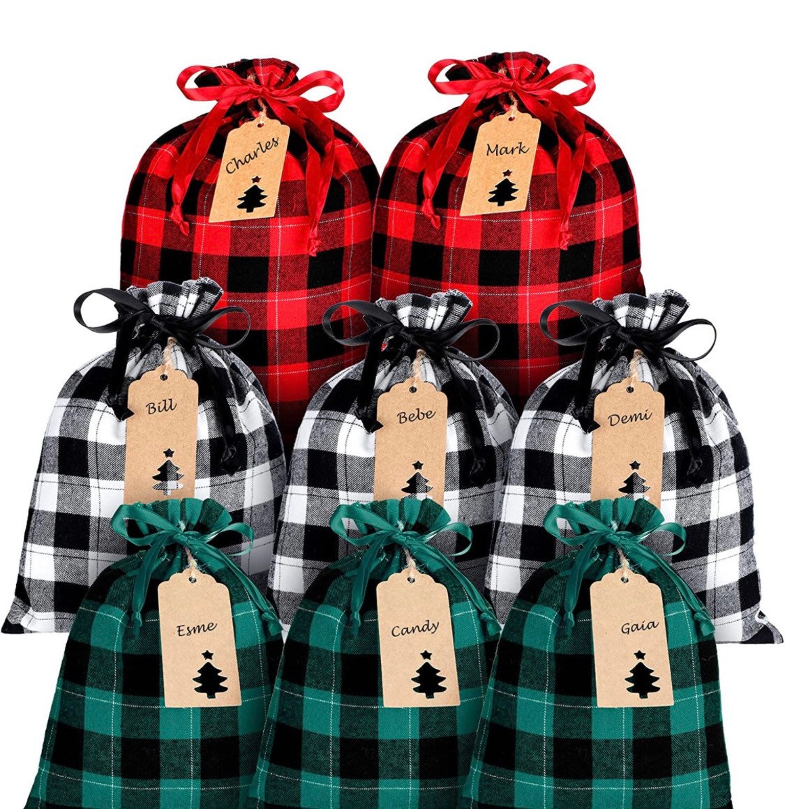 Christmas Gift Bags - Reusable Small Medium and Large Plaid Christmas ...