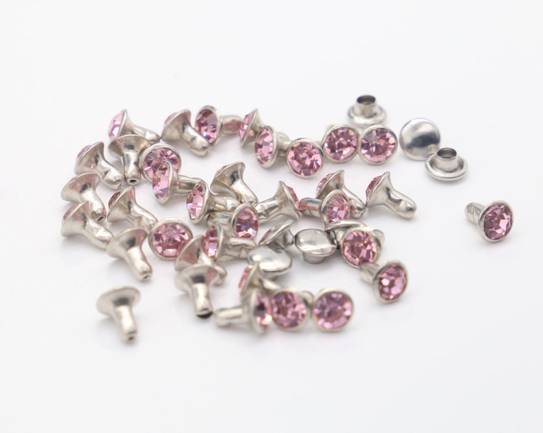 Light Rose Rhinestone Rivets 4mm 6mm 8mm Pink Crystal Rivets - Etsy