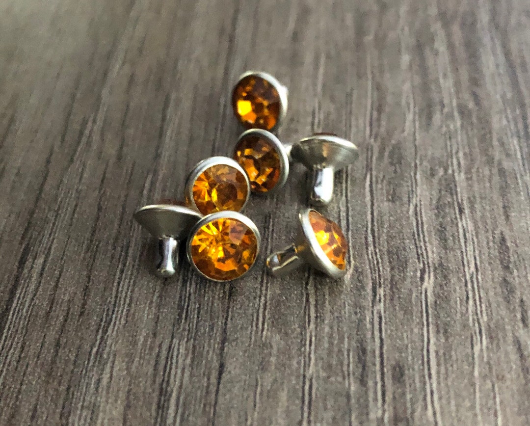 Topaz Rivets - Rhinestone Rivets - 8mm 6mm 4mm Crystal Rivets - Gem ...