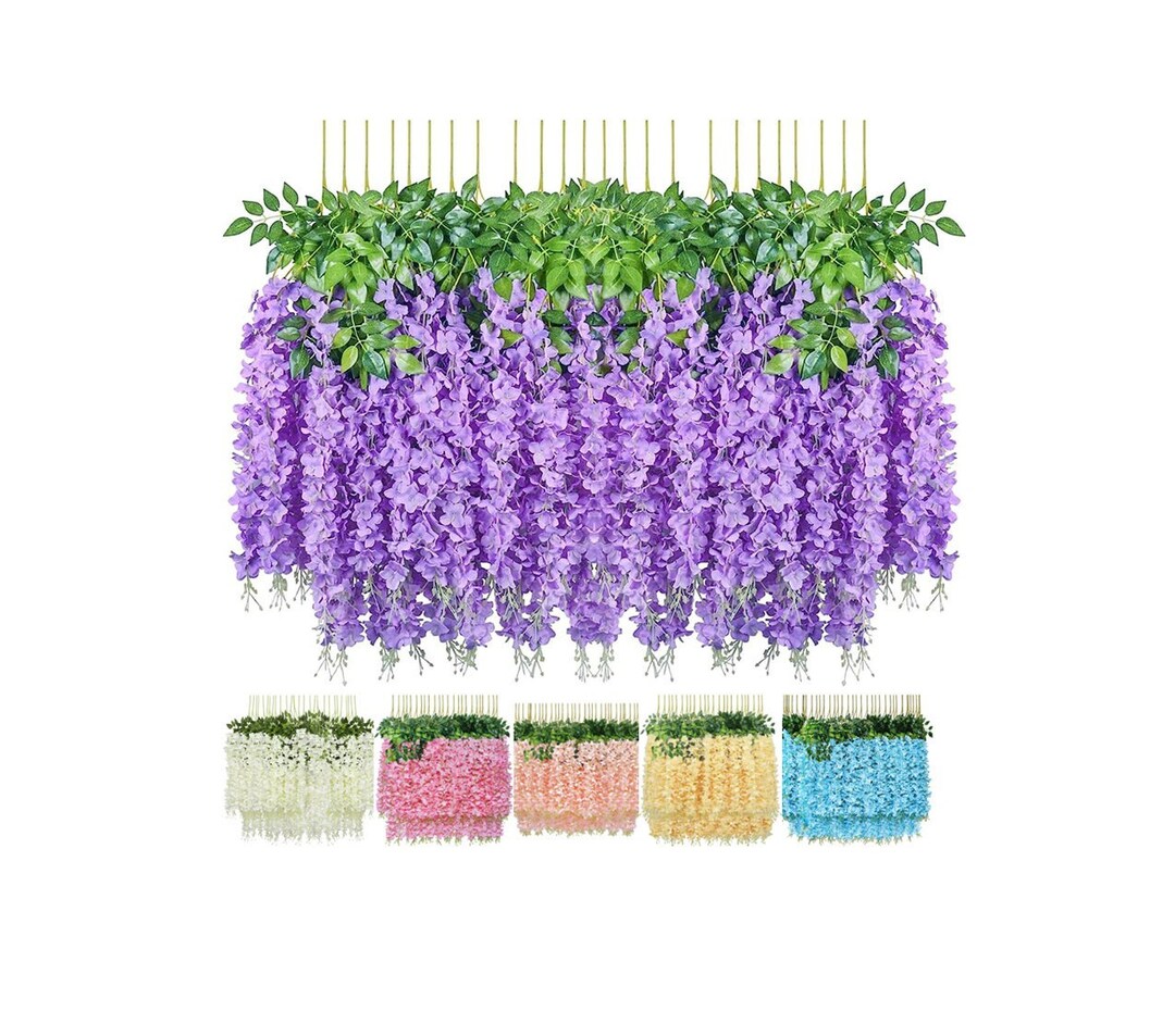Wisteria Hanging Flowers - Silk Flower Stems - Wedding Wisteria Floral ...