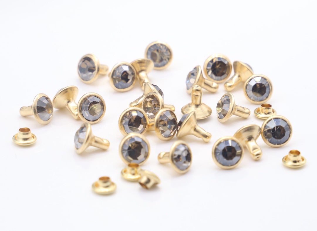 Light Black Diamond Rhinestone Rivets - 4mm 6mm 8mm Gray Crystal Rivets ...