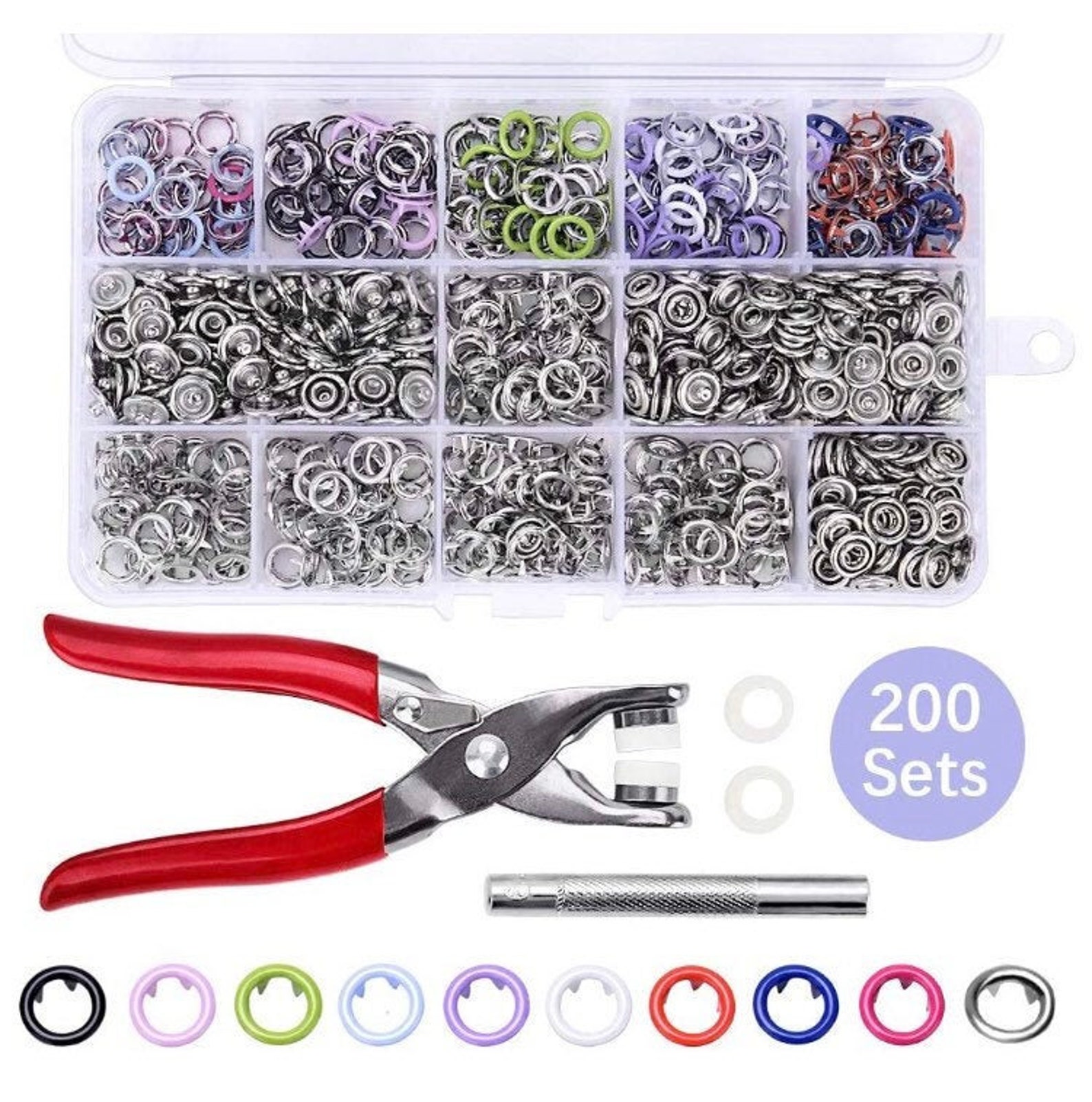 Colored Snap Kit With Pliers 200 Snaps With Tools and Carry - Etsy