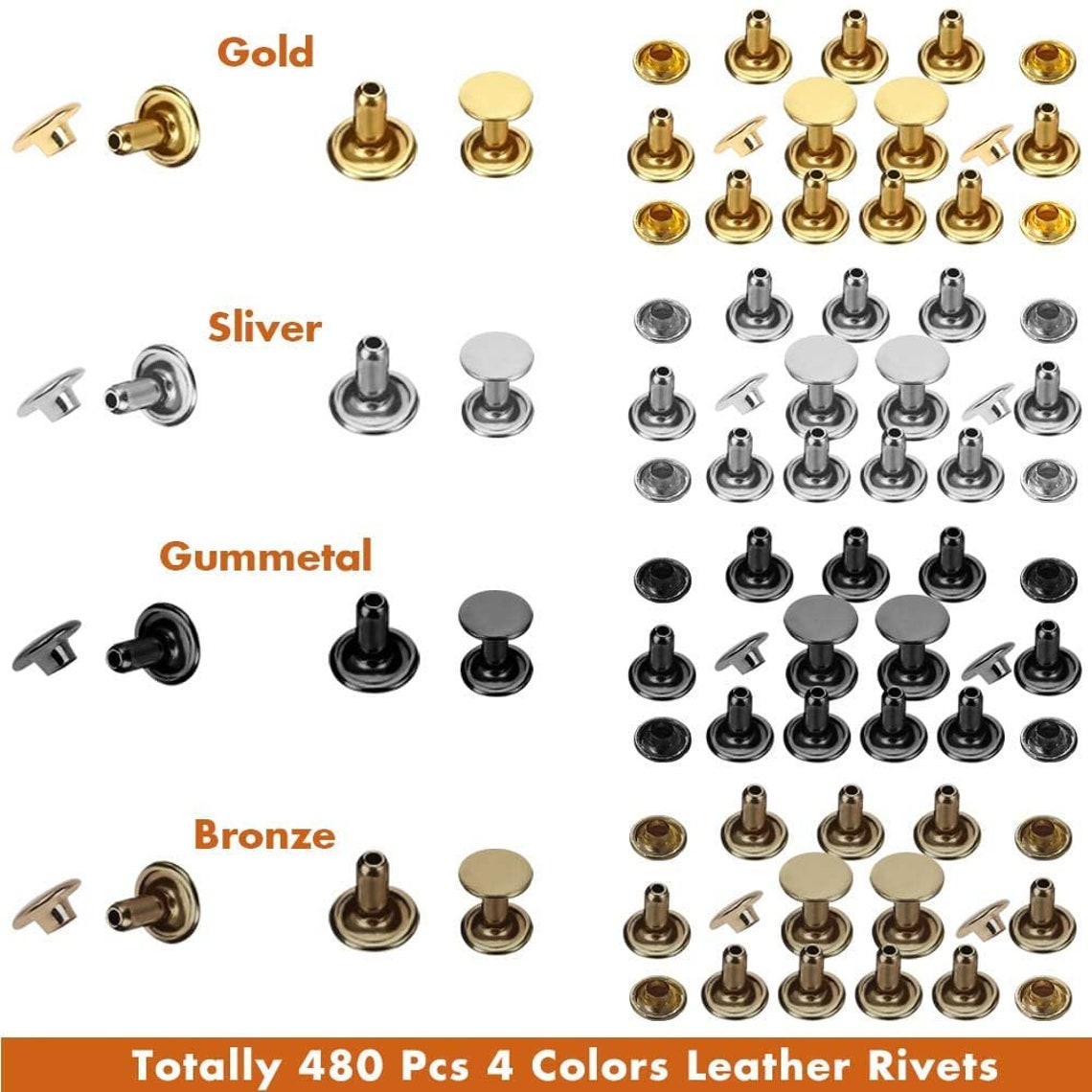 Rivet Kit - 480 Sets Double Cap Rivets With Rivet Setting Tools and ...