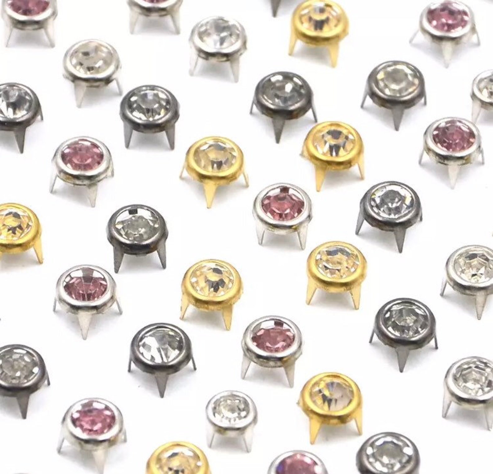 Rhinestone Claw Rivets - 6mm 7mm 10mm Crystal Spike Prong Rivets ...