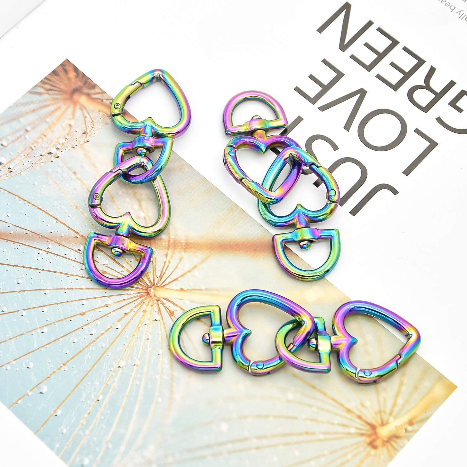 Rainbow Clasp Leash Hook Keychain Metal Heart Caribiner - Etsy