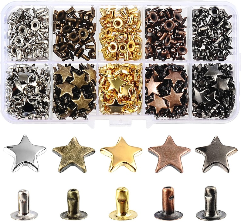 Star Rivet Kit - 200pc Star Shaped Rivets for Leather, Clothes, Vinyl ...