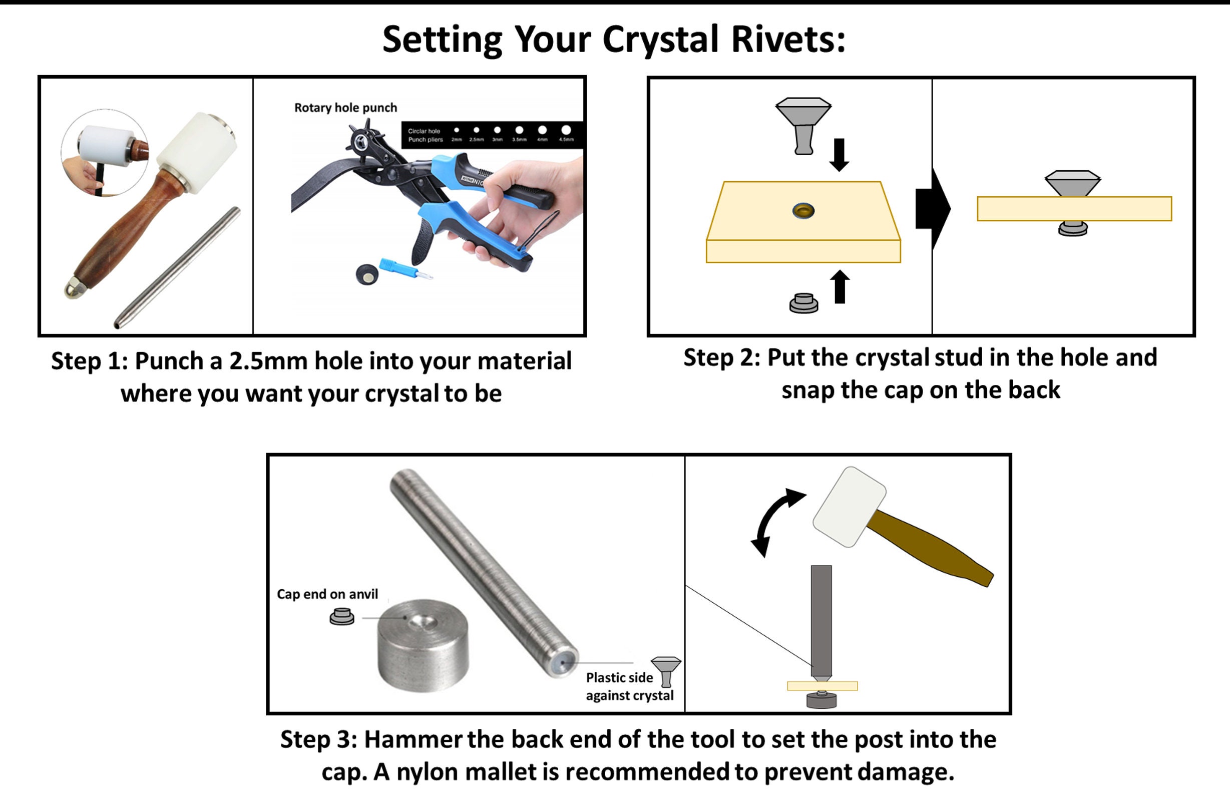 Rhinestone Rivets - Small Medium Large Crystal Rivets for Leather ...