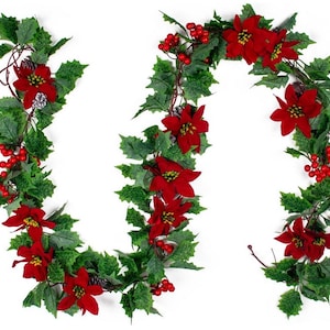 Christmas Garland- Holly Berry Garland- Poinsettia Garland - Etsy