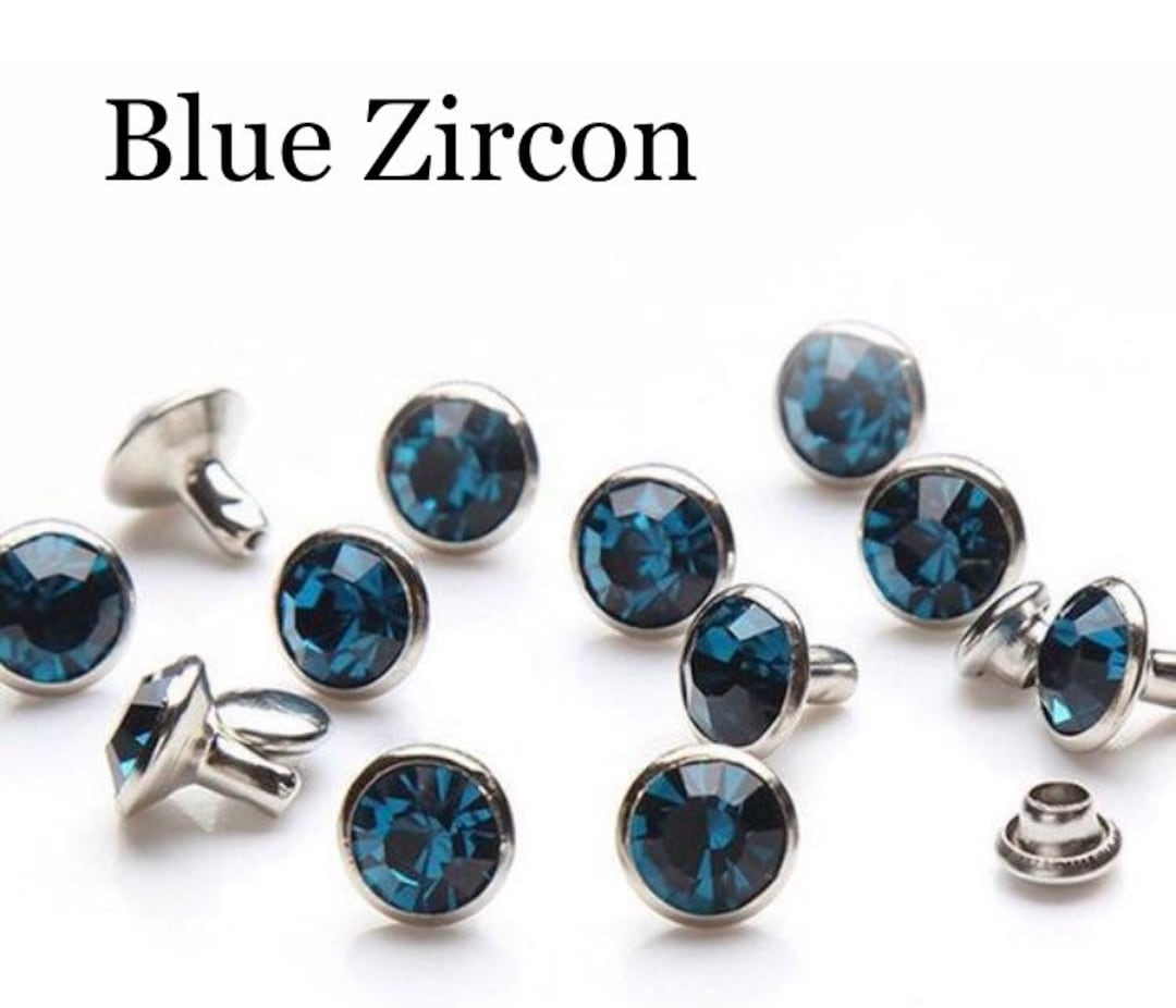 Blue Zircon Rhinestone Rivets - 8mm Crystal Rivets - Gem Rivets for ...
