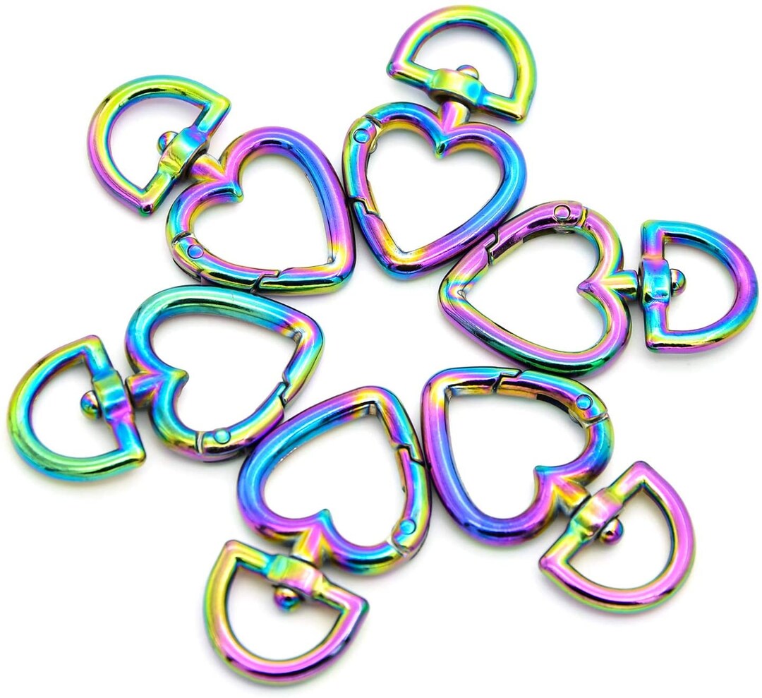 Rainbow Clasp - Leash Hook - Keychain - Metal Heart Caribiner - Swivel ...