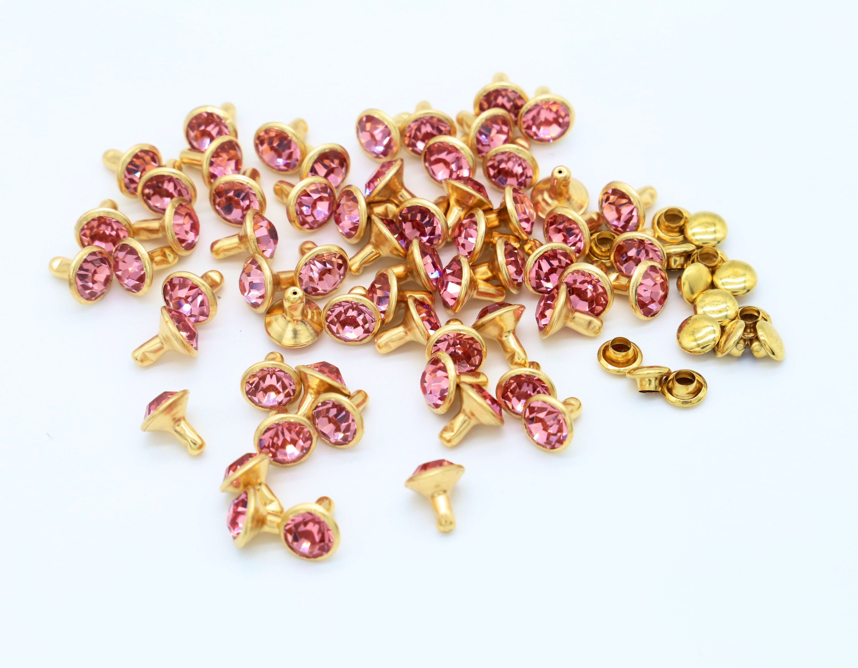 Light Rose Rhinestone Rivets 8mm Pink Crystal Rivets Gem - Etsy
