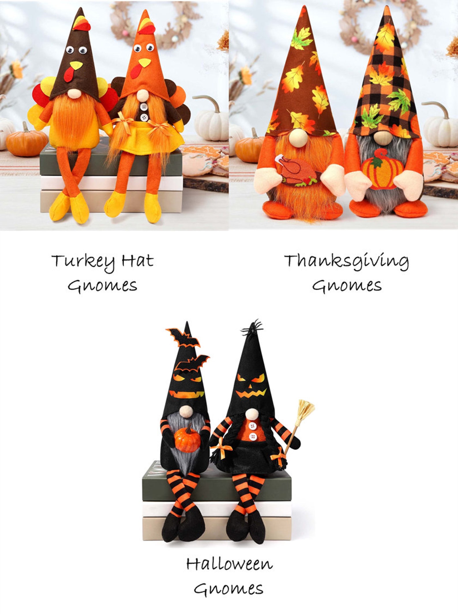 Fall Gnomes Set of 2 Halloween Gnomes Thanksgiving Gnomes - Etsy