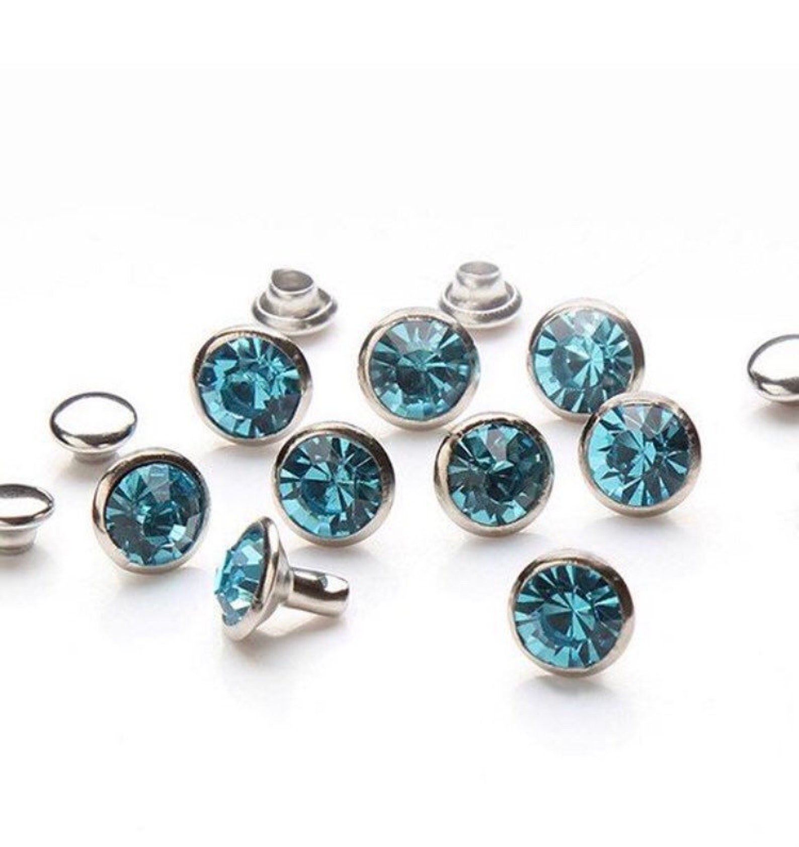 Aquamarine Rhinestone Rivets 8mm 6mm 4mm Crystal Rivets - Etsy