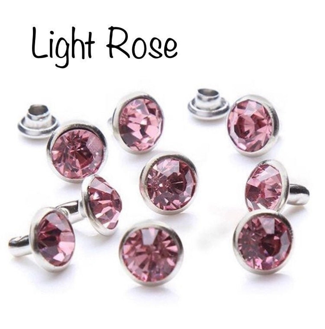Light Rose Rhinestone Rivets - 8mm Pink Crystal Rivets - Gem Rivets for ...