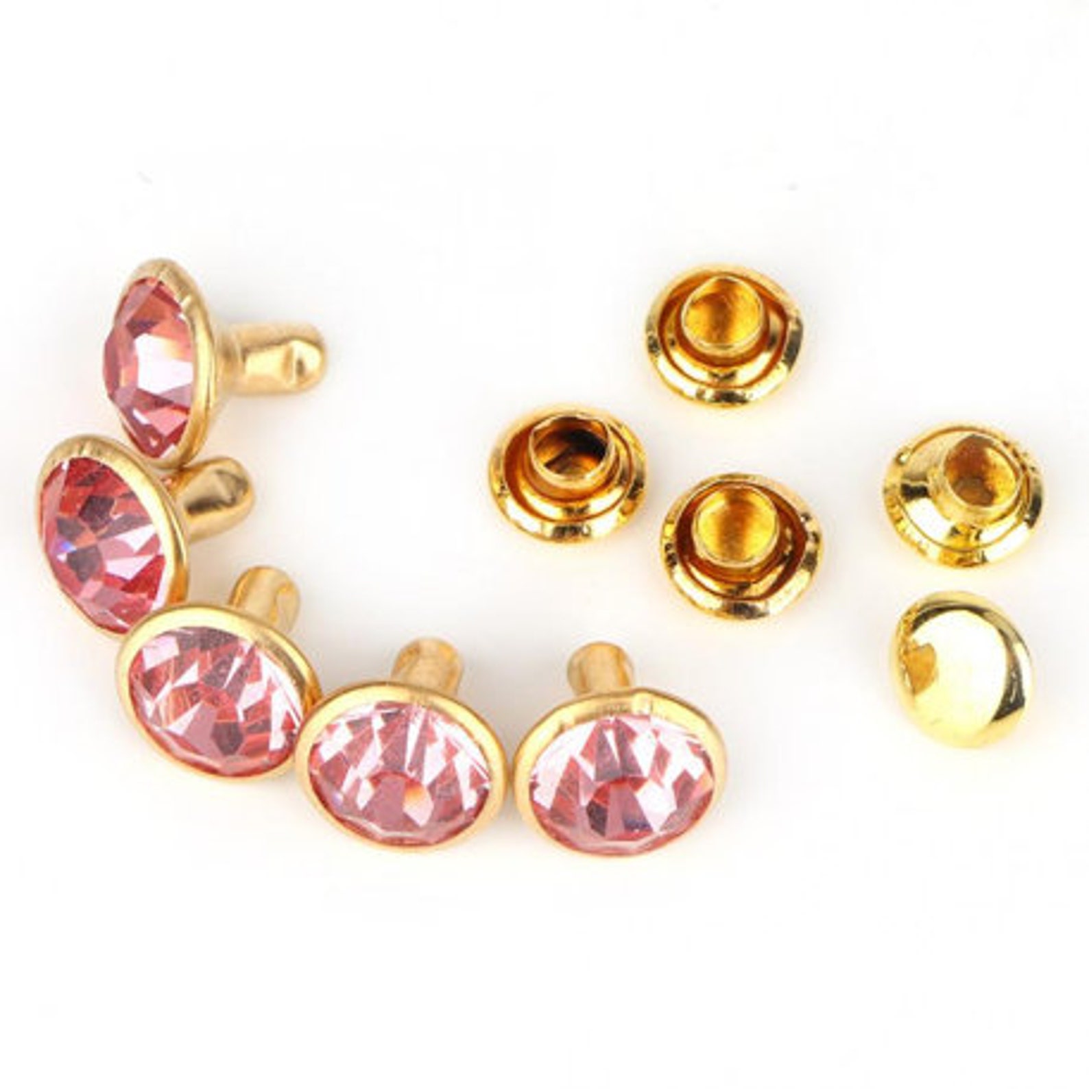 Light Rose Pink Rhinestone Rivets - 20 8mm Gold Post Crystal Rivets ...