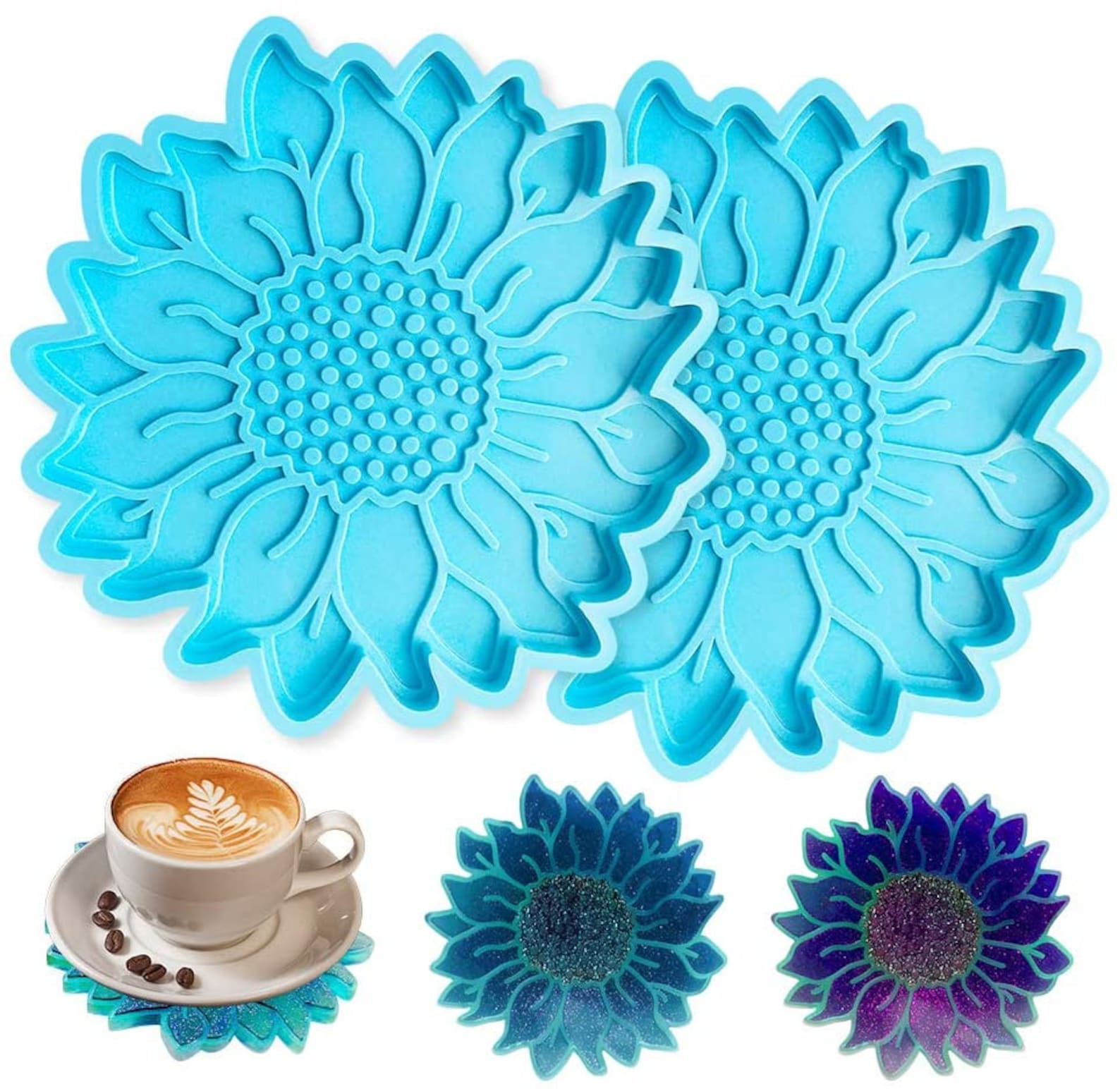 Sunflower Coaster Mold Set for Resin and Clay - 2pc Silicone Coaster ...