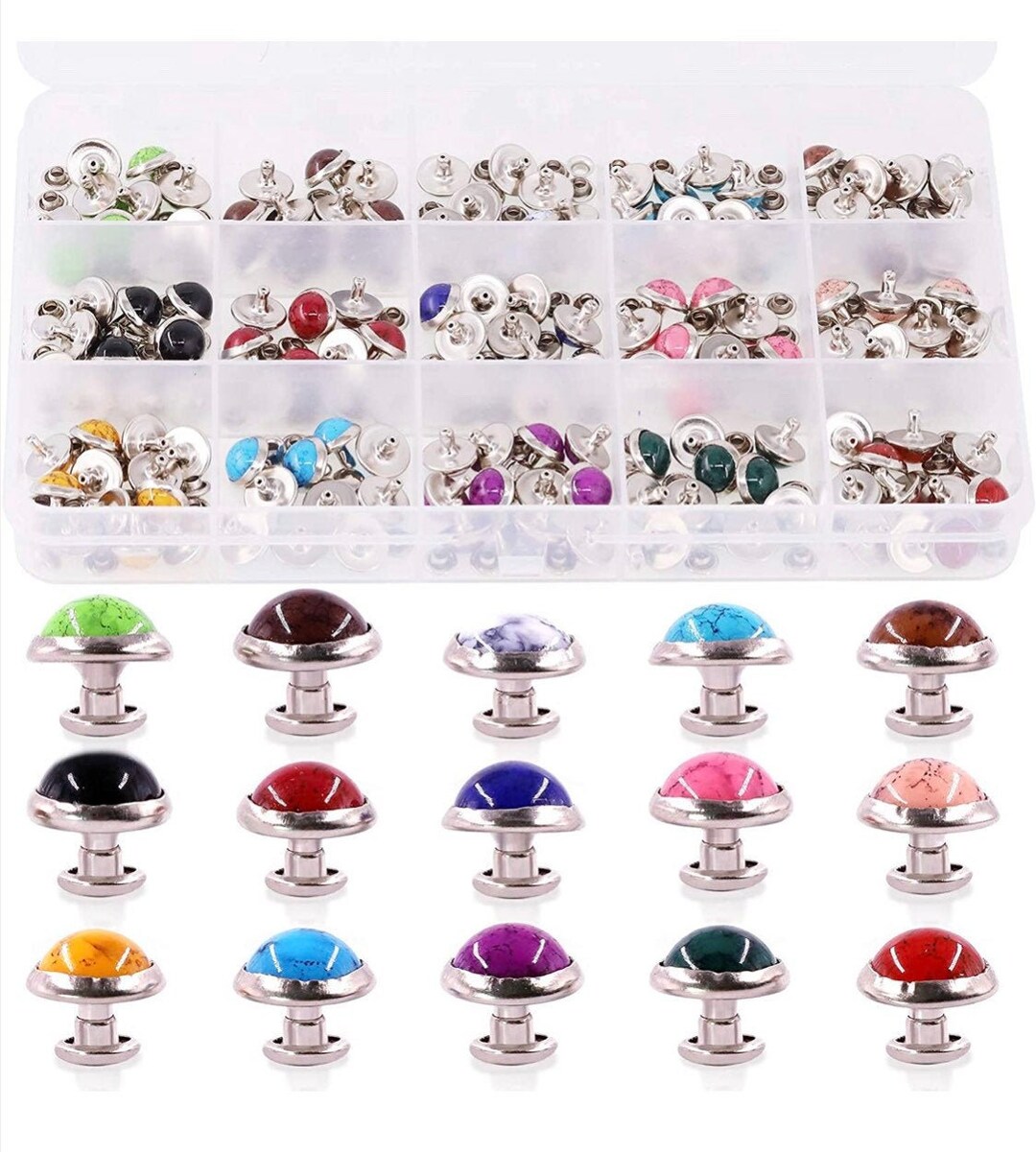 10mm Stone Rivet Kit - Dome Turquoise Rivet Kit - 150 Sets Dome Cap ...