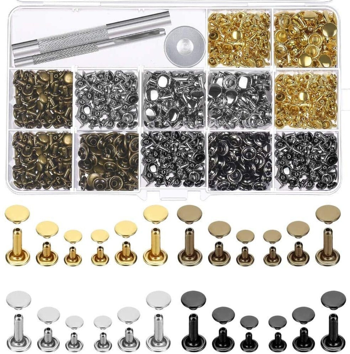 Rivet Kit - 480 Sets Double Cap Rivets With Rivet Setting Tools and ...