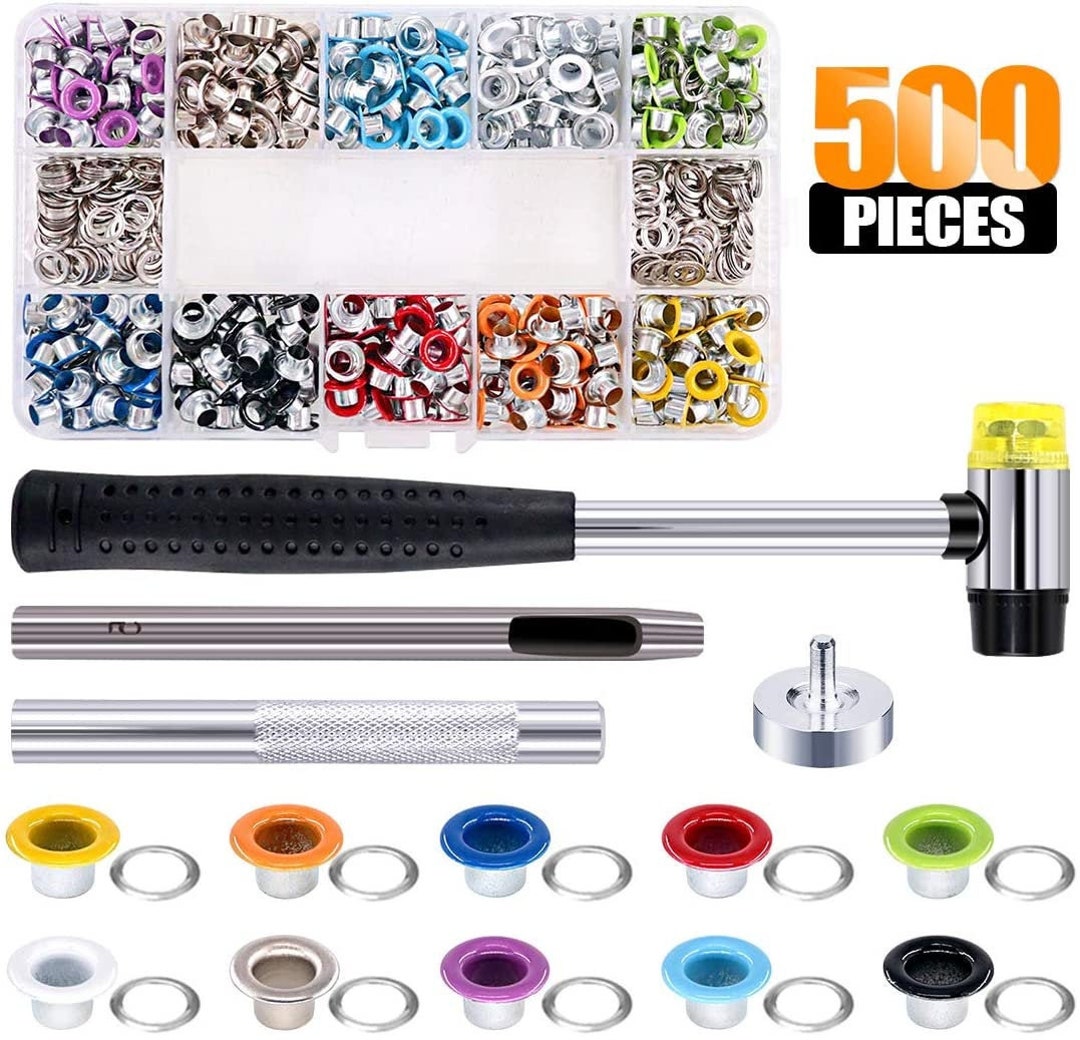 Colored Grommet Kit - 500pc 3/16" With Hammer - 5mm Eyelets With ...