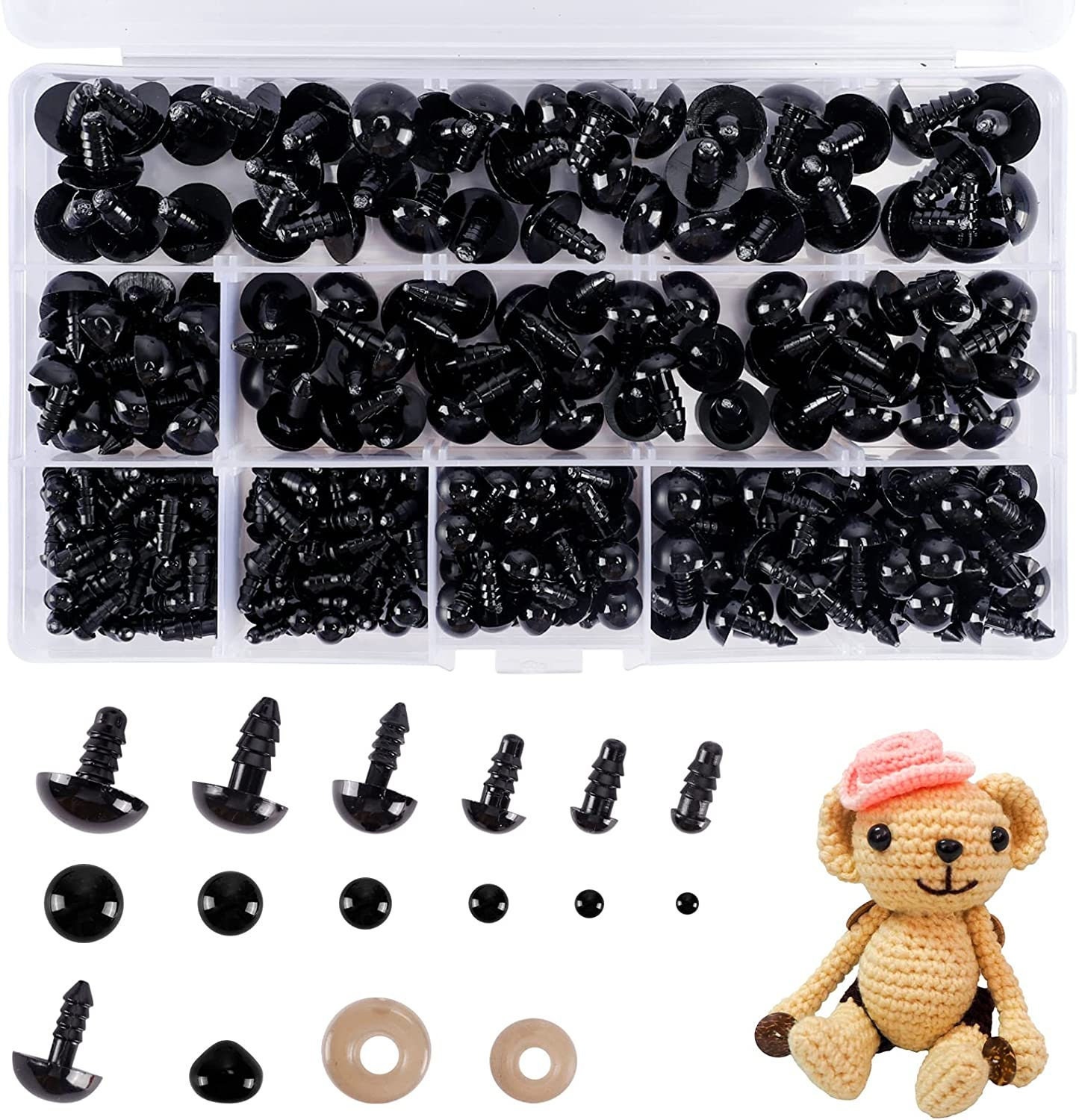 Safety Eyes and Noses With Washers 520pcs - Black Plastic Safety Eyes ...