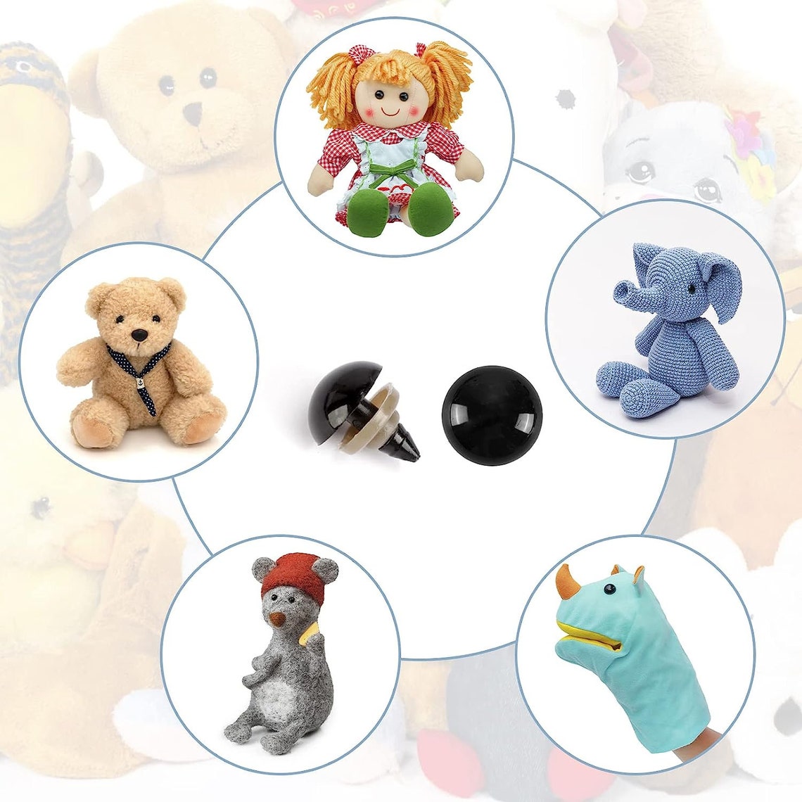 Safety Eyes and Noses With Washers 520pcs - Black Plastic Safety Eyes ...
