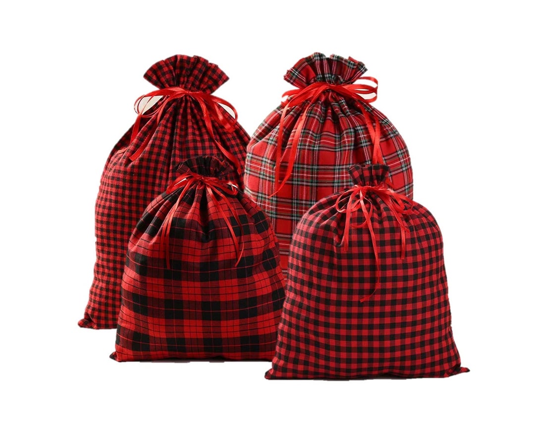 Red Plaid Gift Sack Set -large and Extra Large Red Plaid Christmas Gift ...