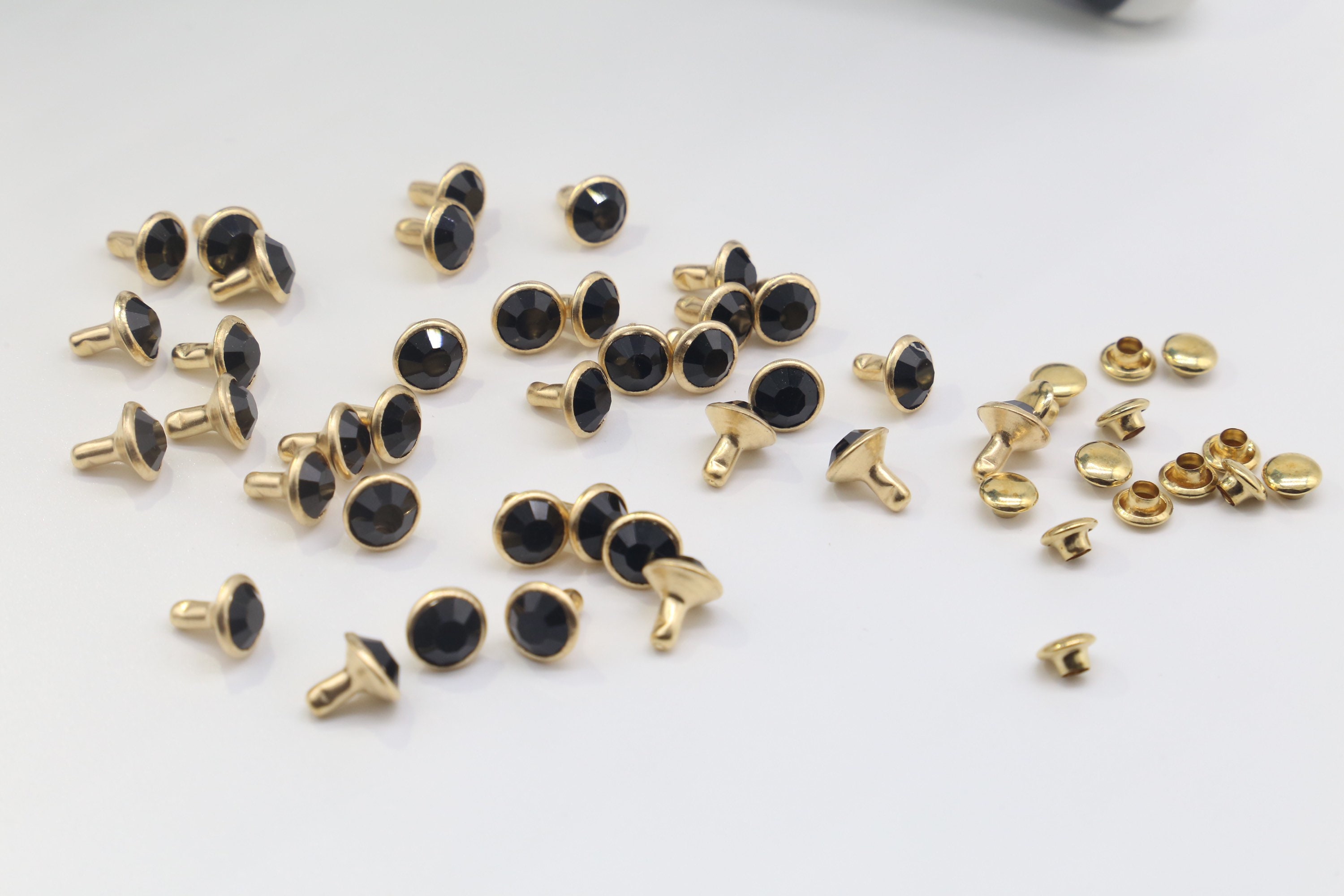 Black Rhinestone Rivets 4mm 6mm 8mm Jet Black Crystal Rivets | Etsy