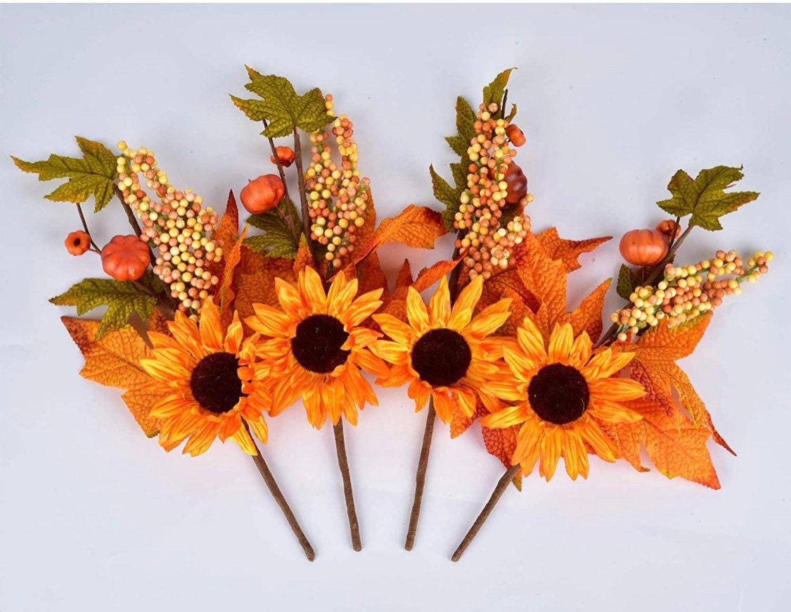 Craft Supplies & Tools Silk Floral Stems Fall Leaves Fall Sunflower ...