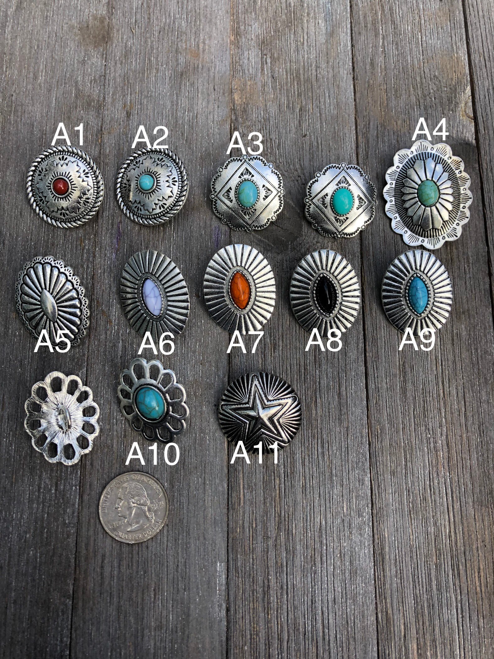 Turquoise Metal Concho Button - Sew on Western Button -P - Etsy