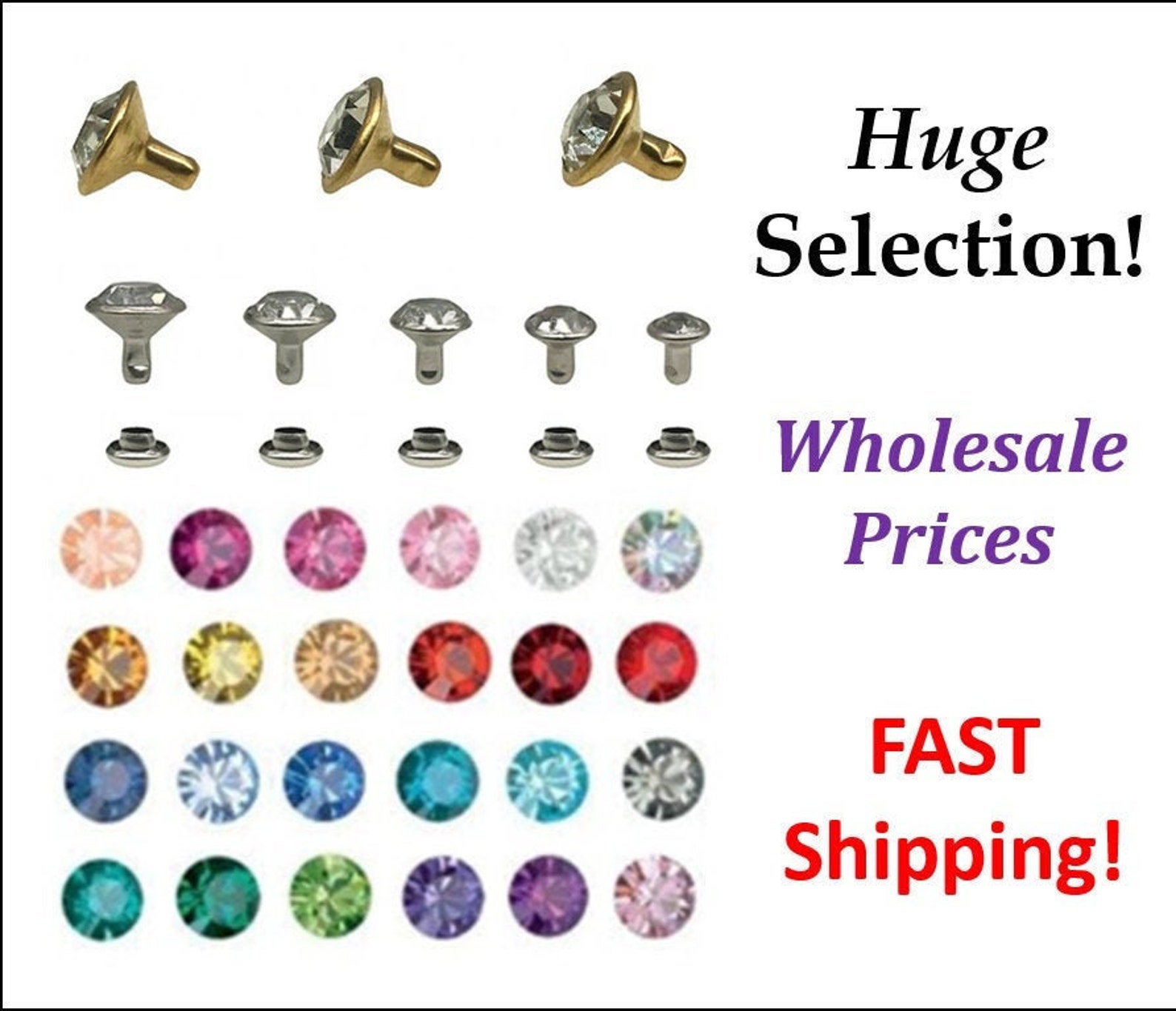Rhinestone Rivets - Small Medium Large Crystal Rivets for Leather ...