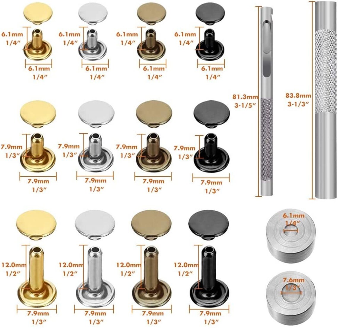 Rivet Kit - 480 Sets Double Cap Rivets With Rivet Setting Tools and ...
