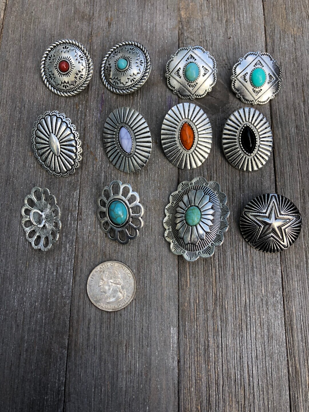 Turquoise Metal Concho Button Sew on Western Button P - Etsy