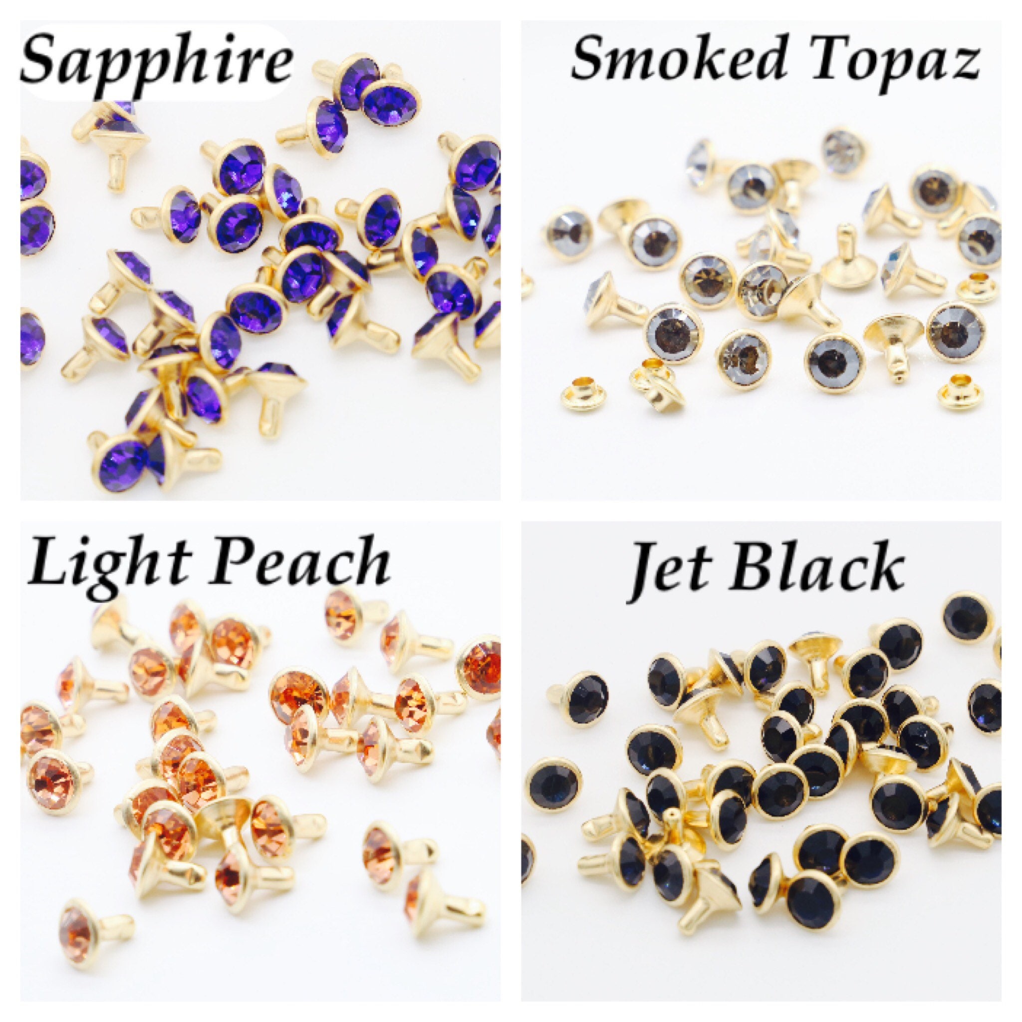 Rhinestone Rivets 100ct 4mm 6mm 8mm Silver Gold and Rose - Etsy