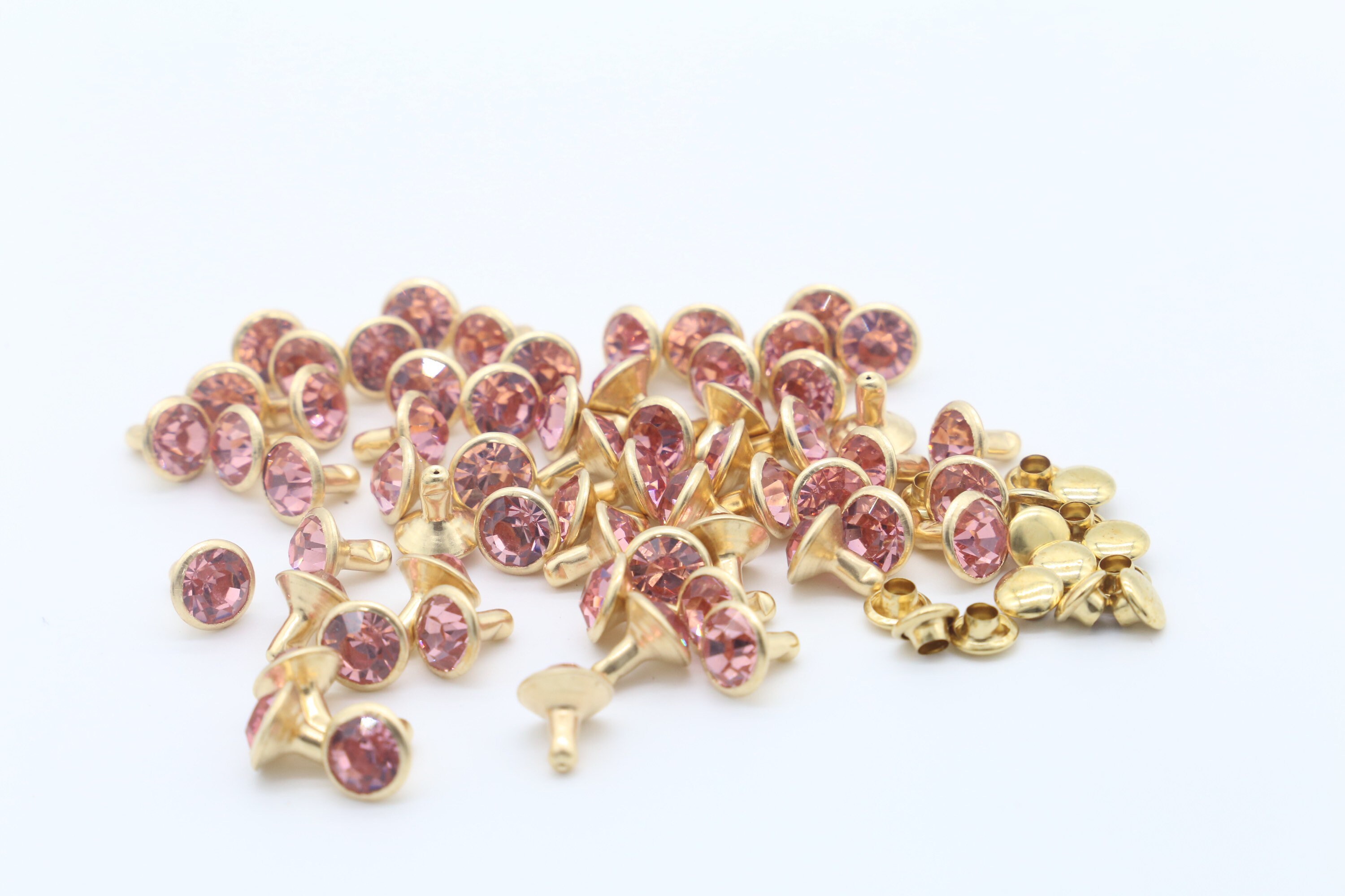 Light Rose Rhinestone Rivets 8mm Pink Crystal Rivets Gem - Etsy