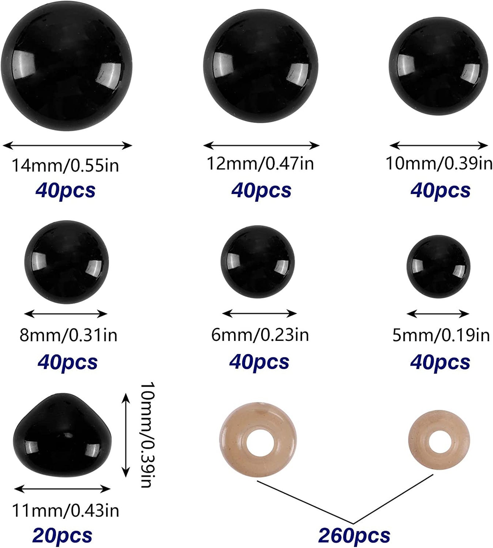 Safety Eyes and Noses With Washers 520pcs - Black Plastic Safety Eyes ...