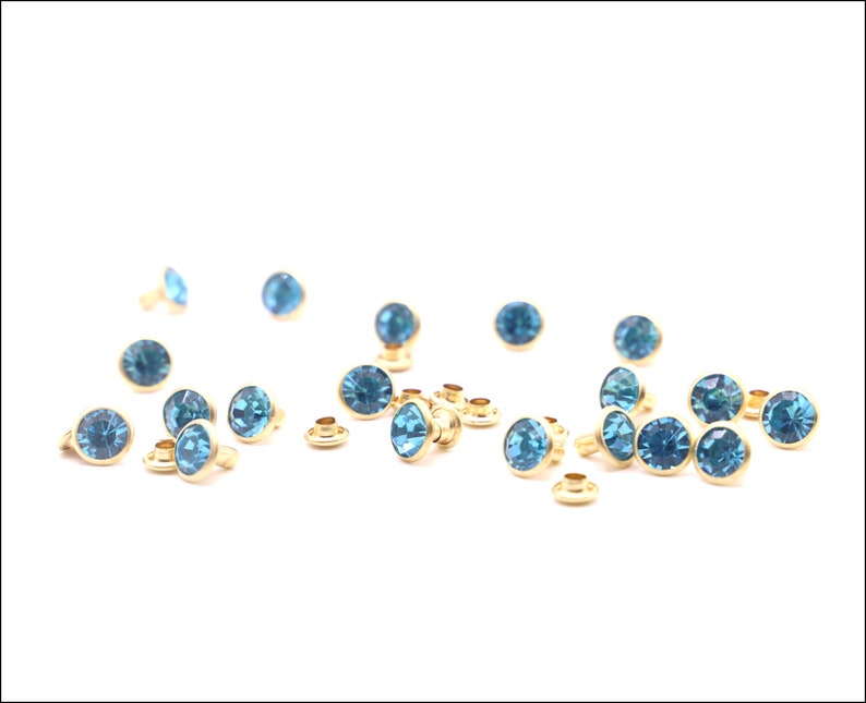 Blue Zircon Rhinestone Rivets - 8mm Crystal Rivets - Gem Rivets for ...