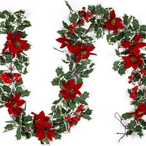Christmas Garland- Holly Berry Garland- Poinsettia Garland - Etsy