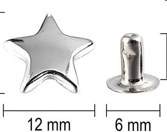 Silver Star Rivets - 20ct Star Shaped Rivets for Leather, Clothes ...
