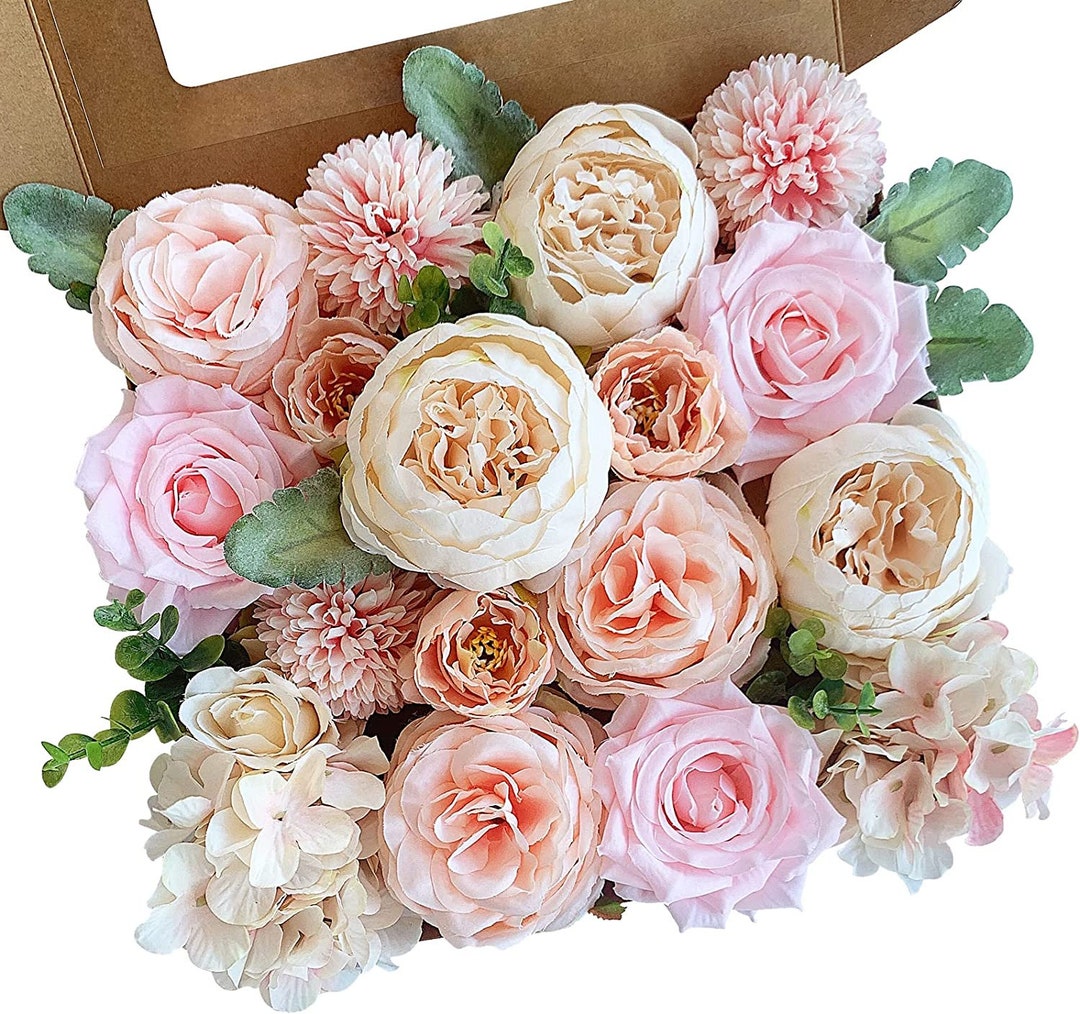 Blush Pink and Cream Silk Material Roses & Peonies Artificial Flower ...