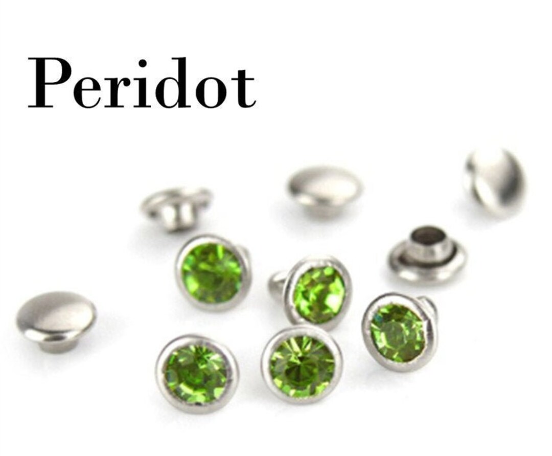 Peridot Rhinestone Rivets - 4mm 6mm 8mm Green Crystal Rivets - Gem ...