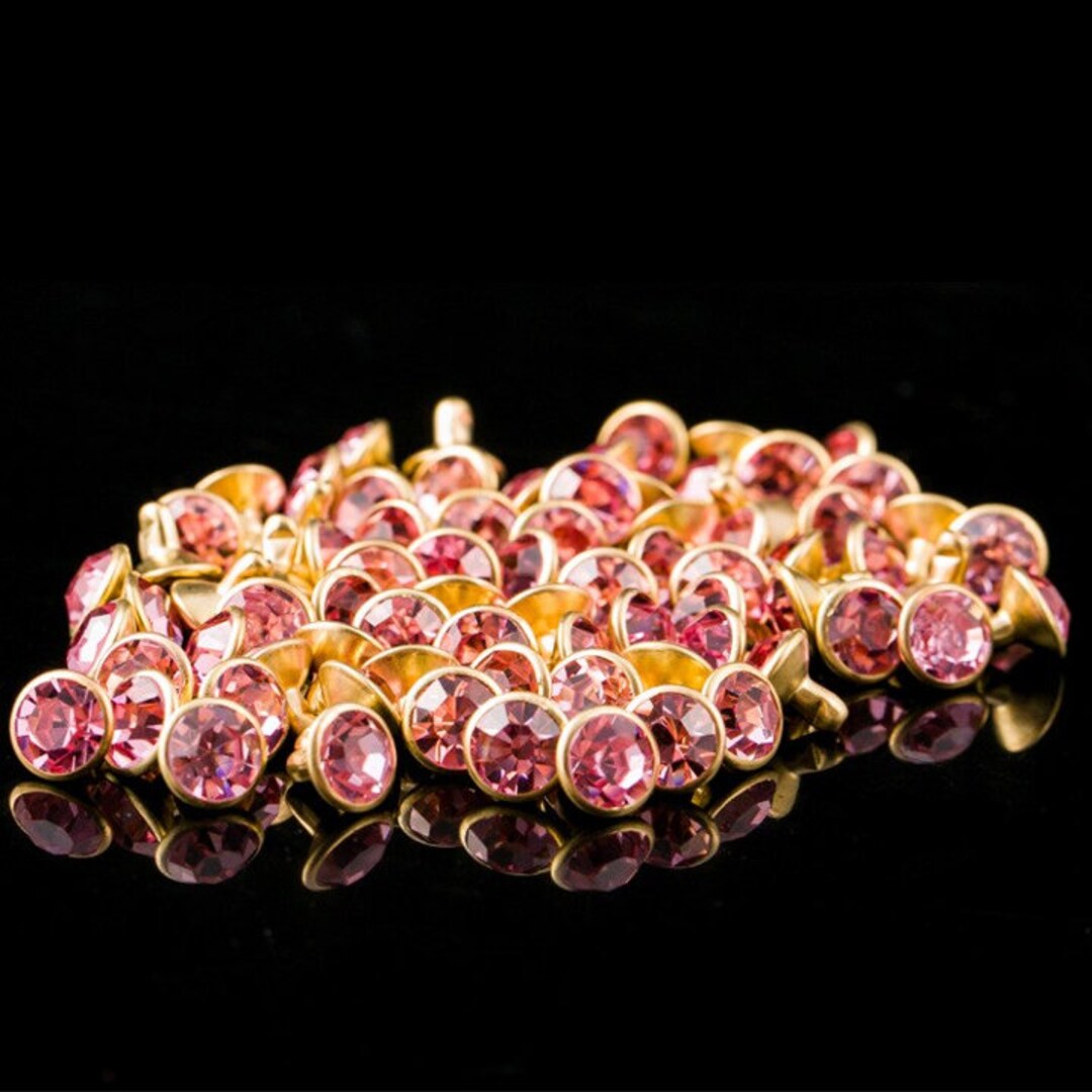 Light Rose Pink Rhinestone Rivets - 20 8mm Gold Post Crystal Rivets ...