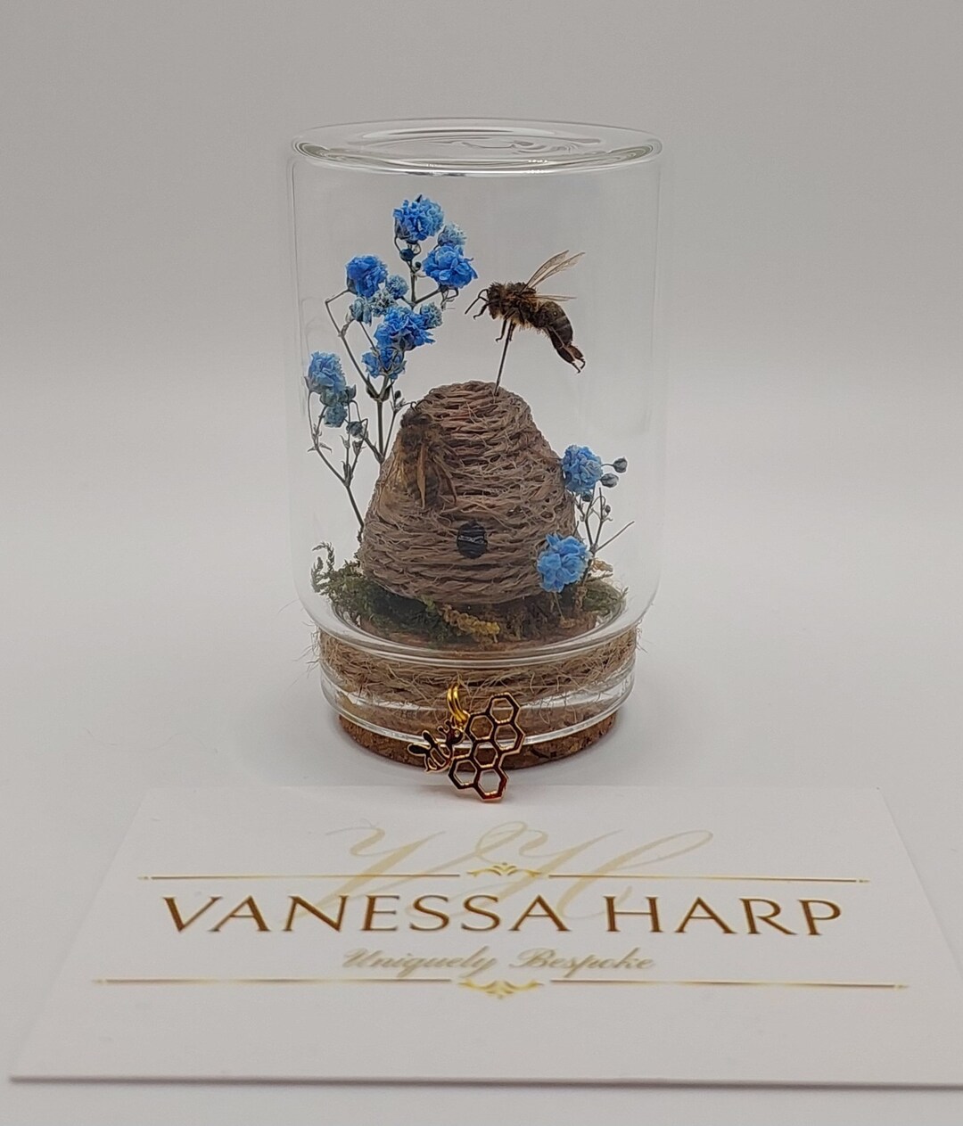 Honey Bee Entomology 'baby Blue Honey Hive' Taxidermy Display Glass Bottle Cruelty Free Handmade ...