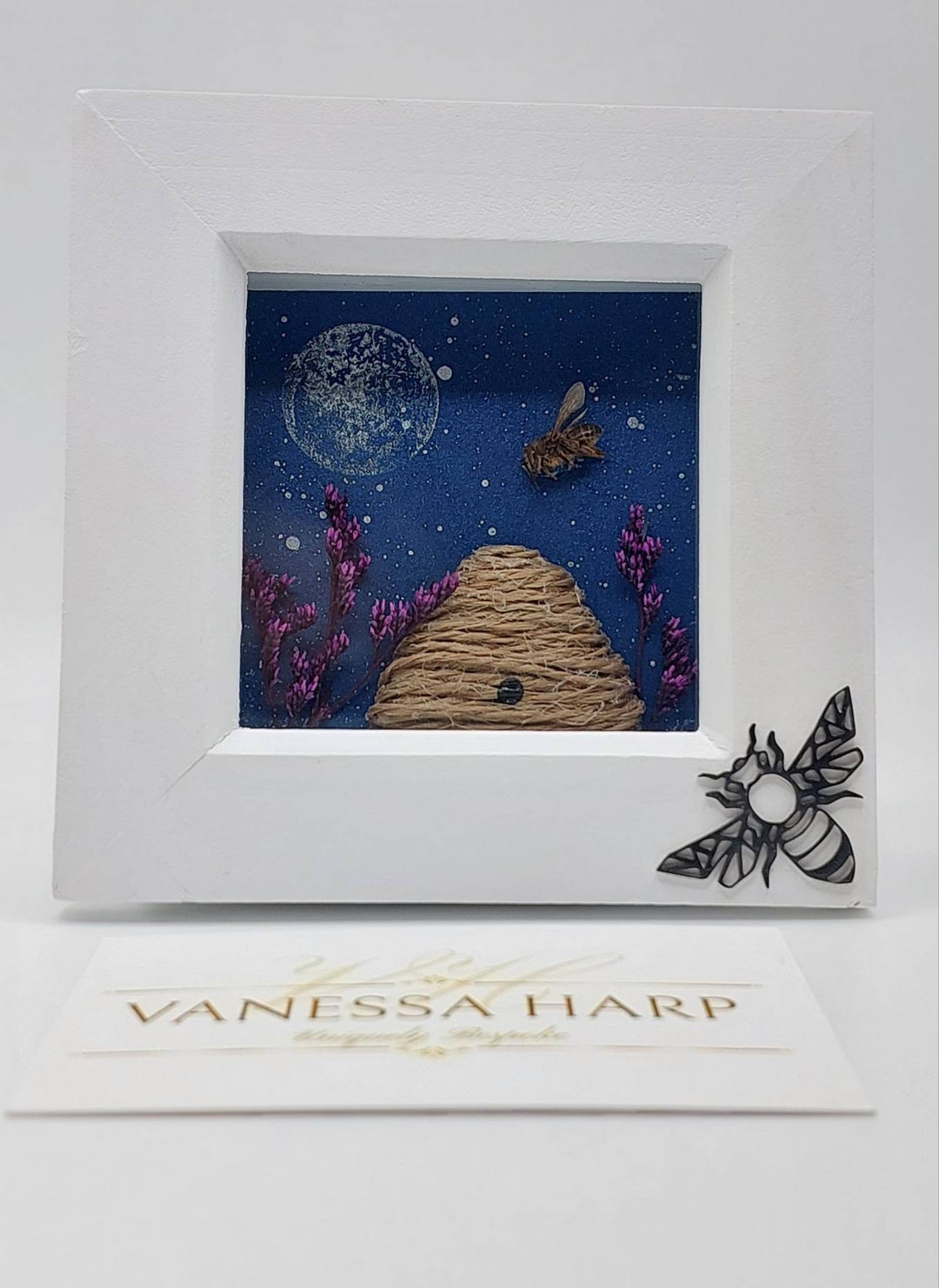 White Deep Shadow Box Frame 'last One Home' Moon Honeybee Hive ...