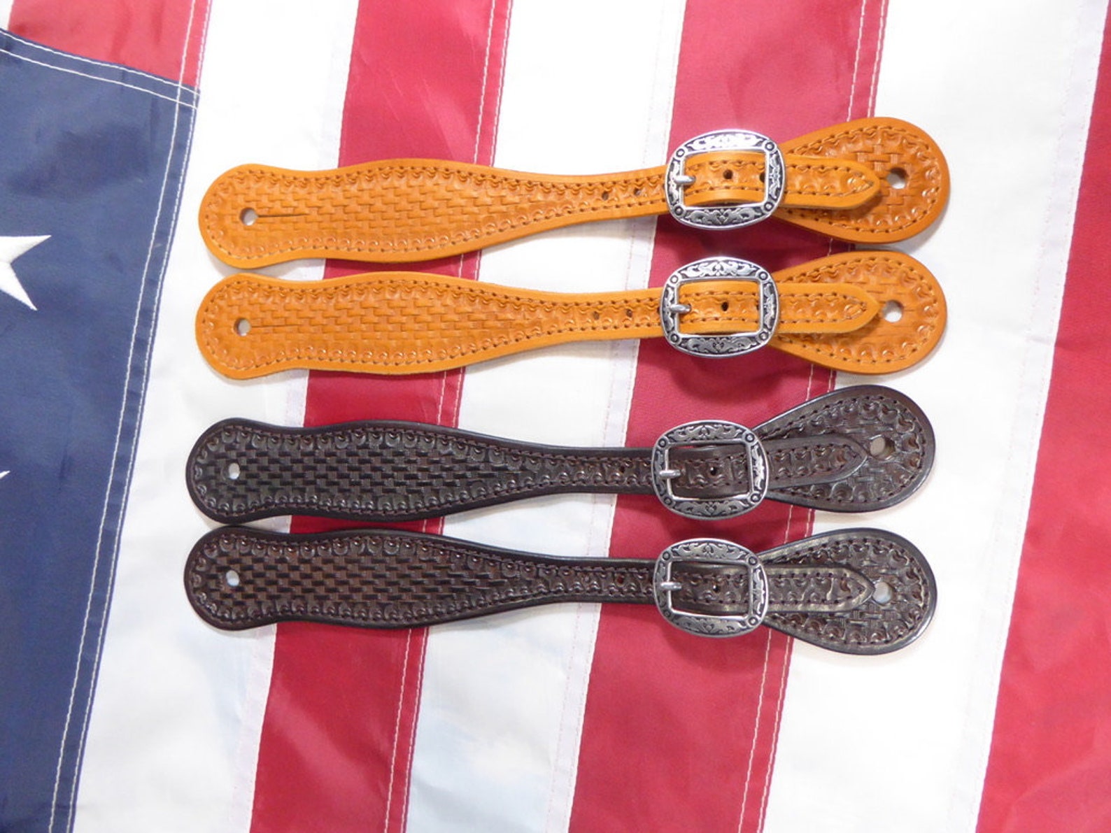 Handmade Spur Straps Handtooled Basketweave Tooling - Etsy