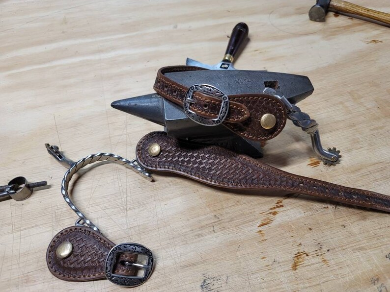 Handmade Spur Straps Handtooled Basketweave Tooling - Etsy