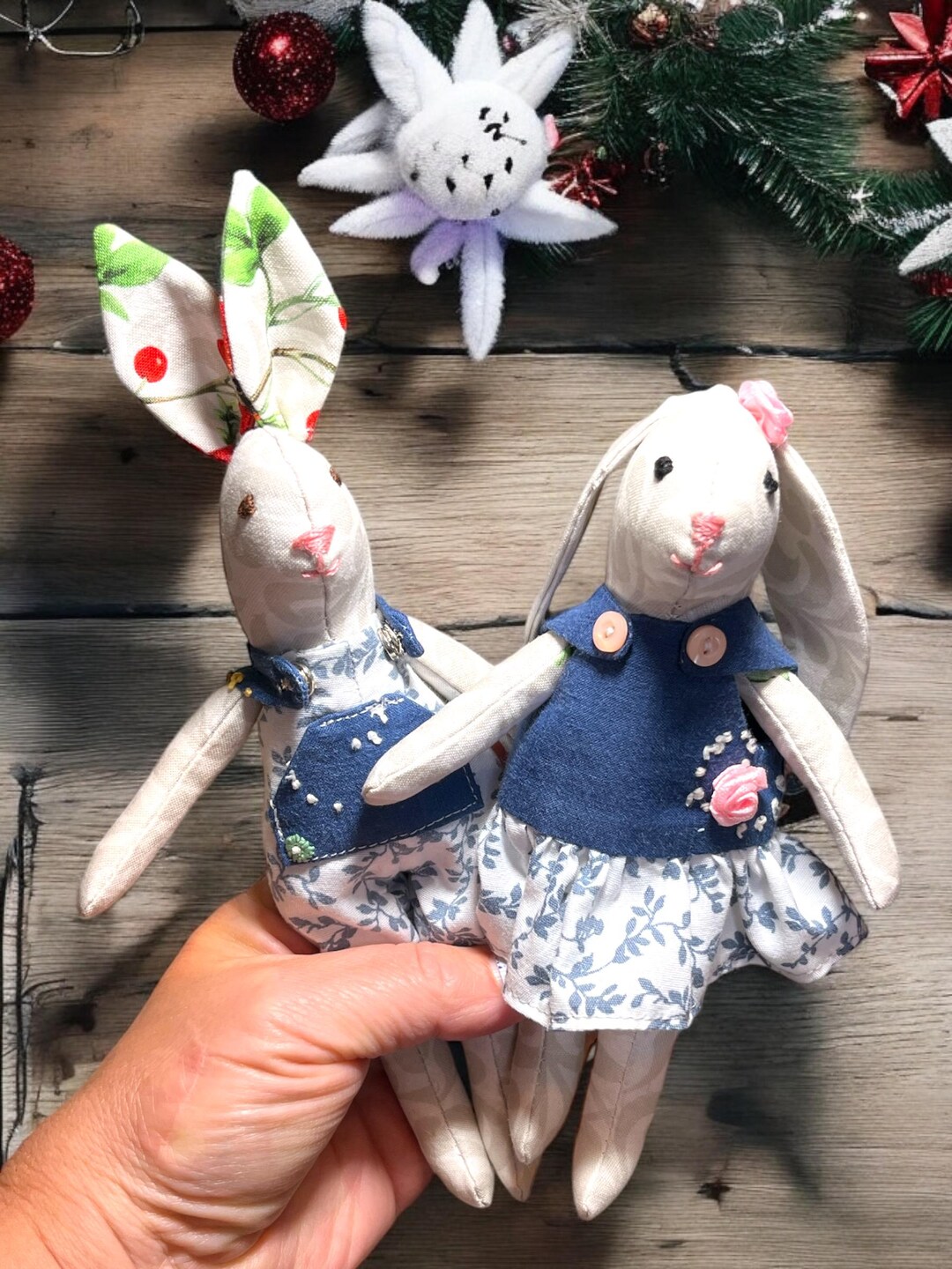 Adorable Handmade Bunnies Stuffed Toy Set With Outfits Great Christmas ...