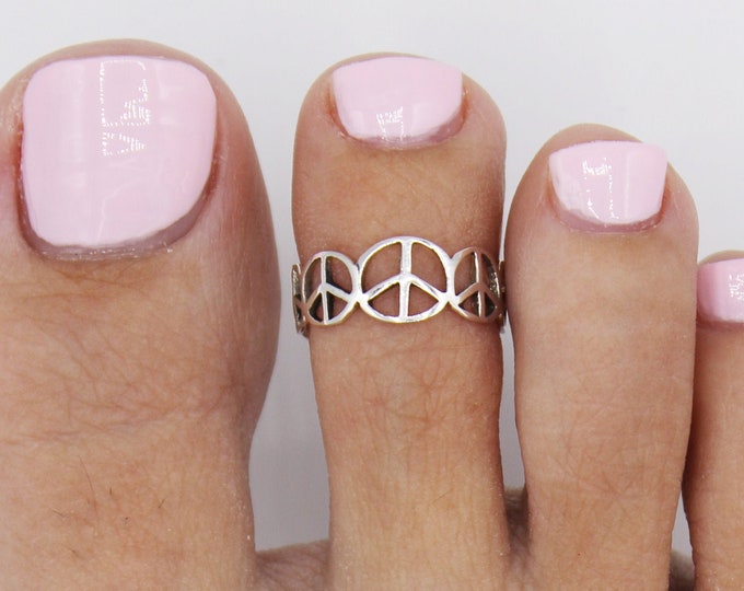 Adjustable Peace Sign Toe Ring Sterling Silver Adjustable Toe - Etsy