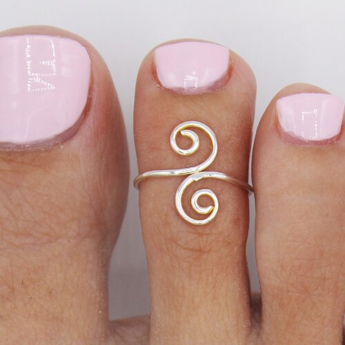 Adjustable Toe Ring Sterling Silver Double Swirl Sterling | Etsy