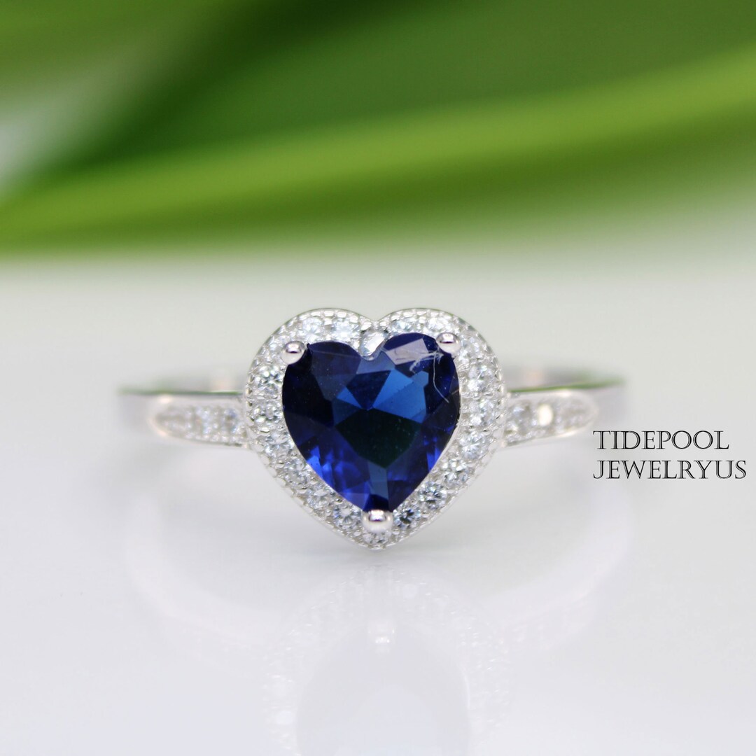 Heart Shape Sapphire Sterling Silver Ring, Heart Ring, Engagement Ring ...